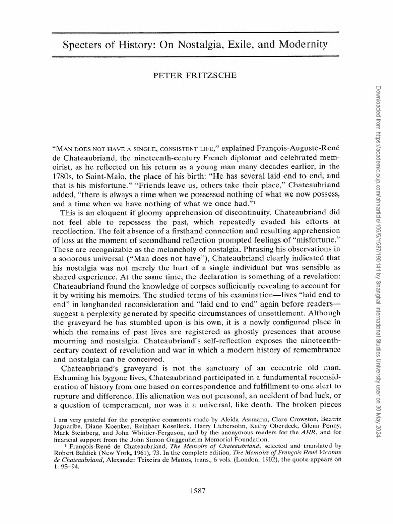 Nostalgia and Modernity in History | PDF | Nostalgia | Narrative