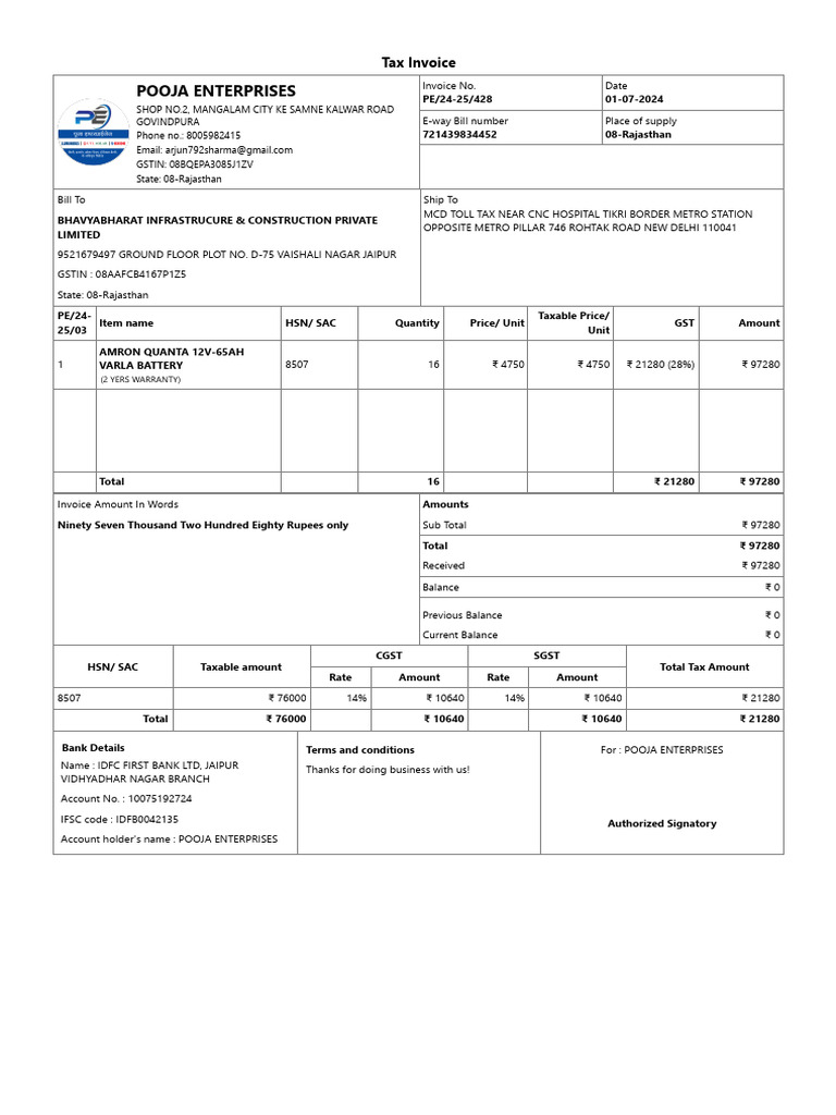 Pooja Enterprises: Tax Invoice | PDF | Trade | Public Finance