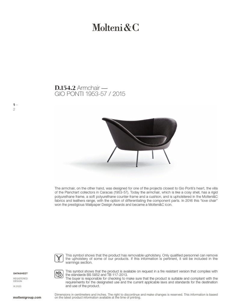 Gio Ponti D.154.2 Armchair Overview | PDF | Chair | Upholstery