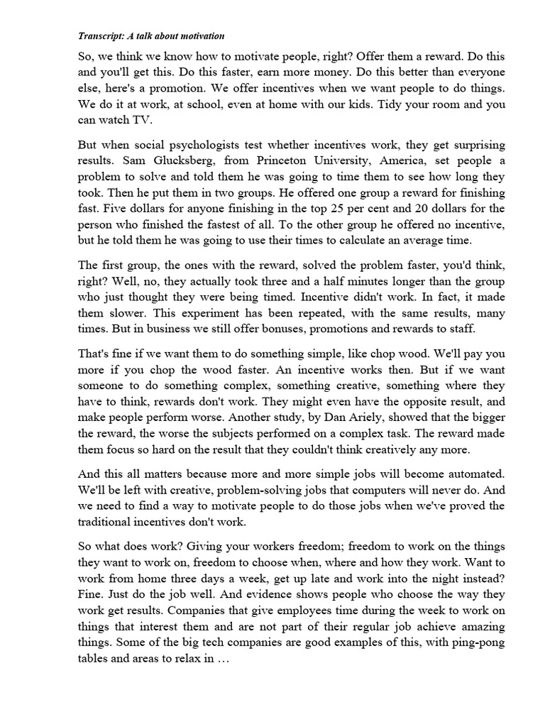 A Talk About Motivation Transcript | PDF | Incentive | Cognition