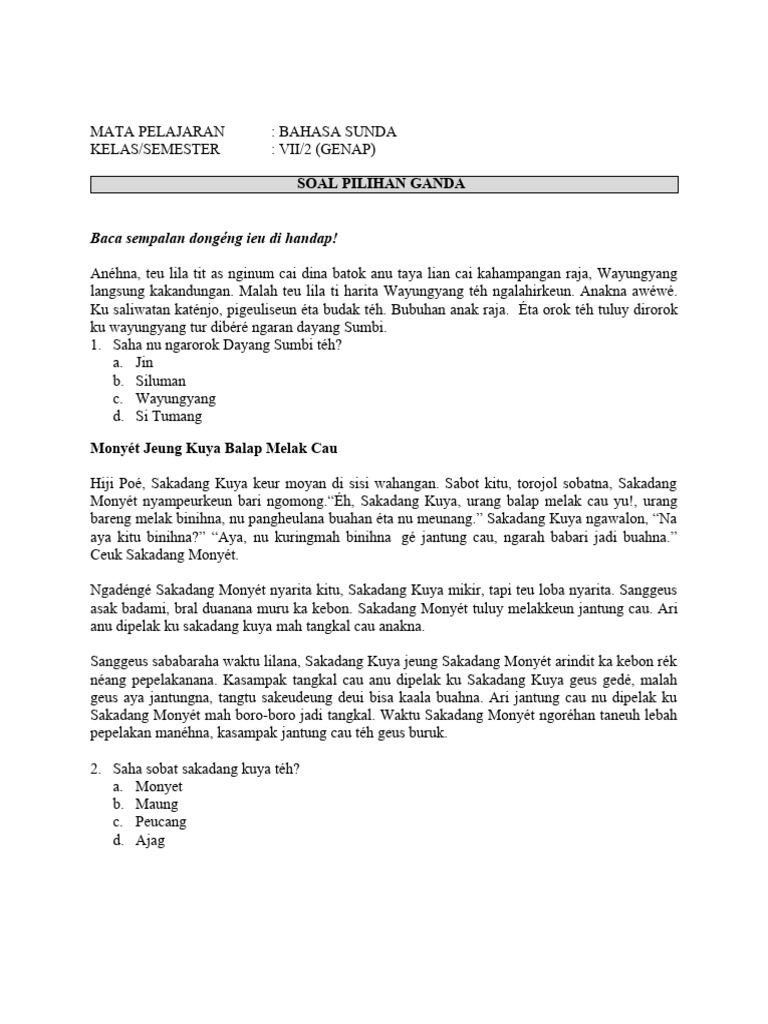 Soal Basa Sunda Kelas 7 Semester 2 | PDF