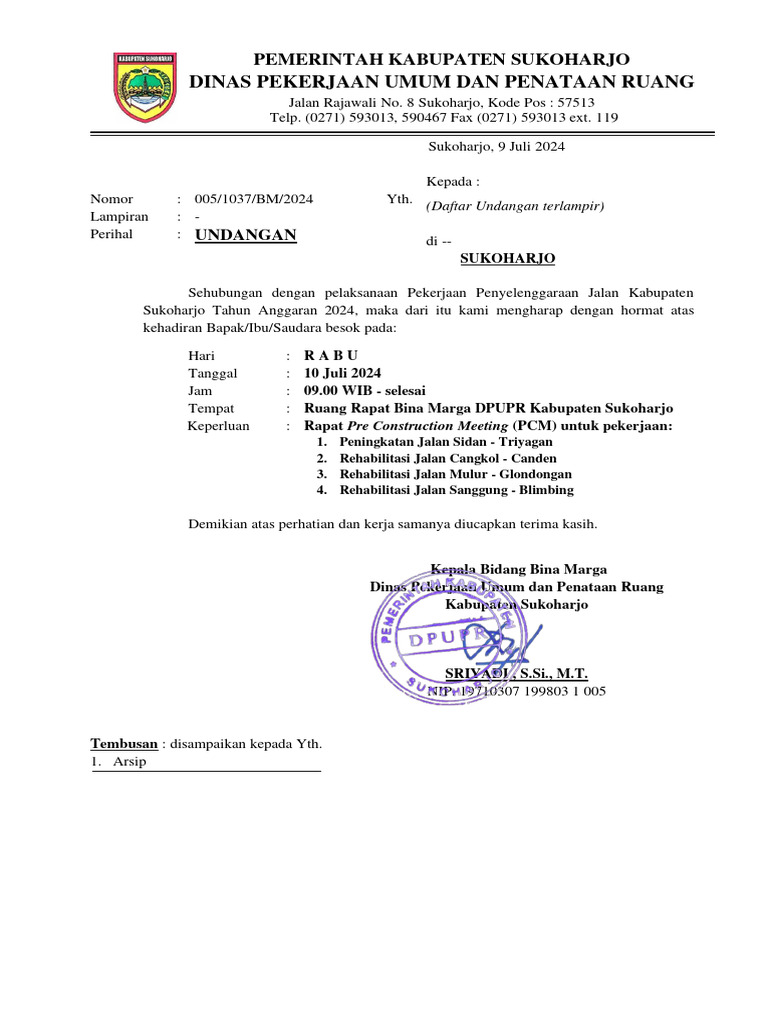 Undangan Rapat PCM 10 Juli 2024 | PDF