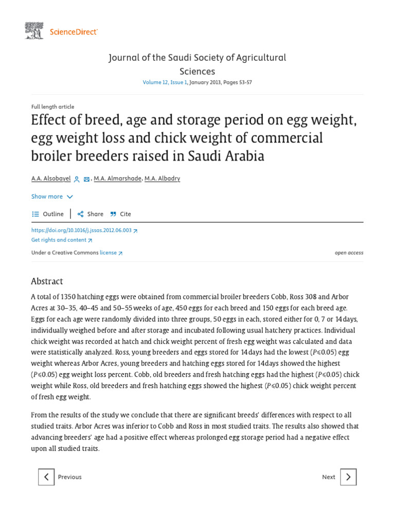 Effect of Breed, Age and Storage Period On Egg Weight, Egg Weight Loss and Chick Weight of ...
