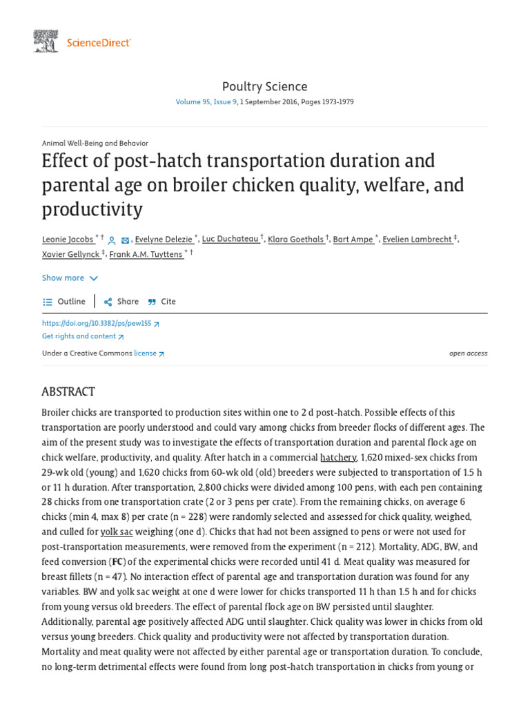 Effect of Post-Hatch Transportation Duration and Parental Age On ...