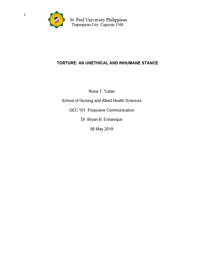 Sample Research Based Argumentative Essay | PDF | Torture | Interrogation