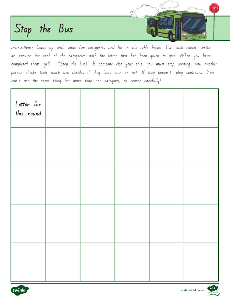 Stop the Bus Game Instructions | PDF