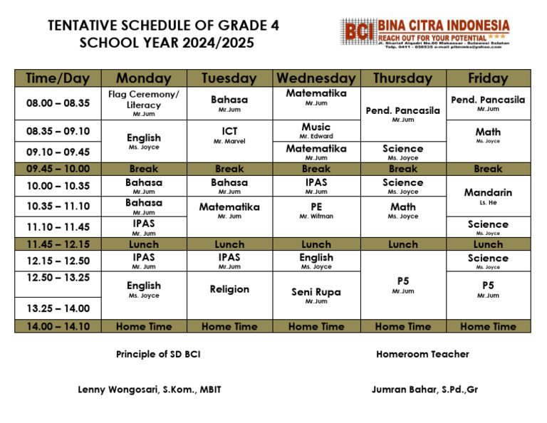 TENTATIVE SCHEDULE OF GRADE 4 Ok | PDF
