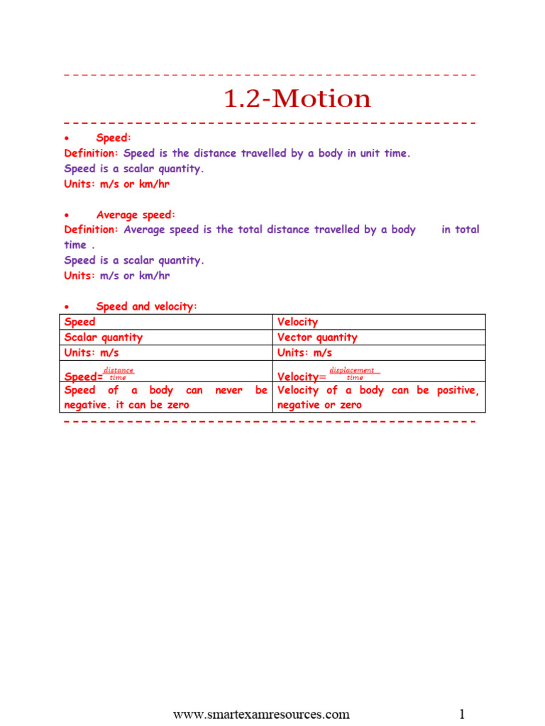 1 2 Igcse Physics Notes Motion Forces Energy Motion Pdf Velocity