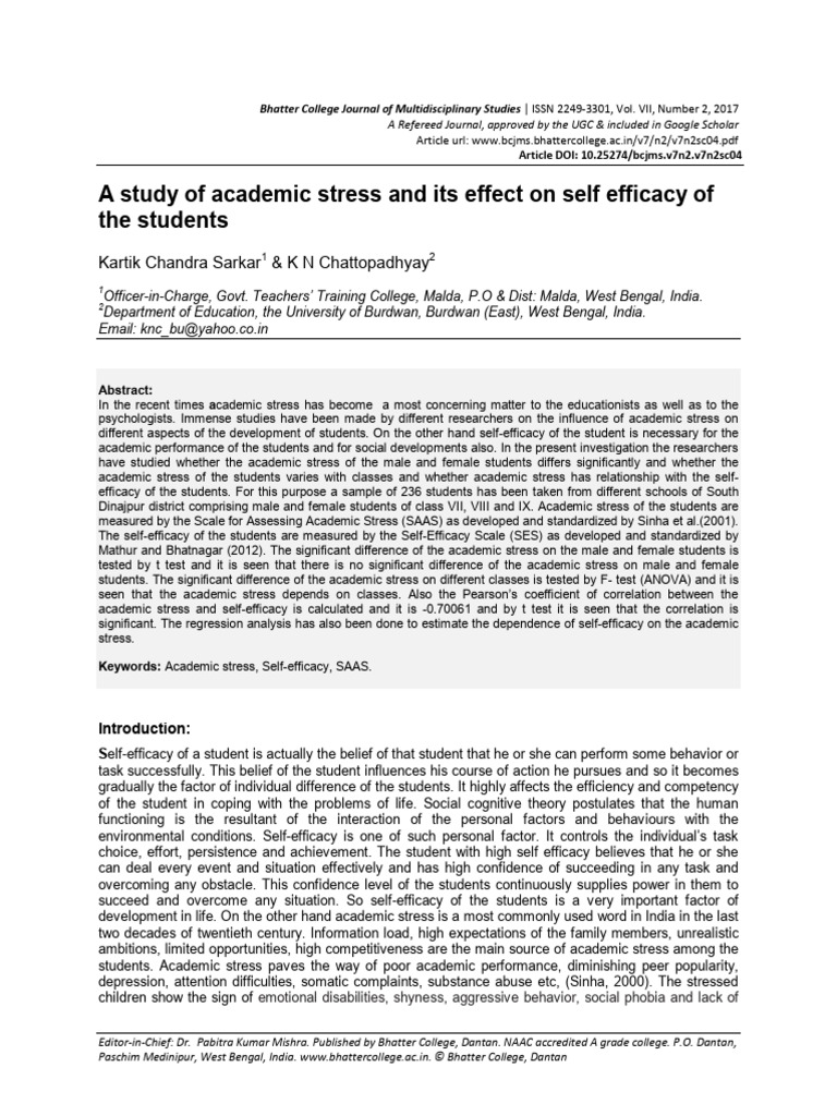A Study of Academic Stress and Its Effect On Self Efficacy of The ...