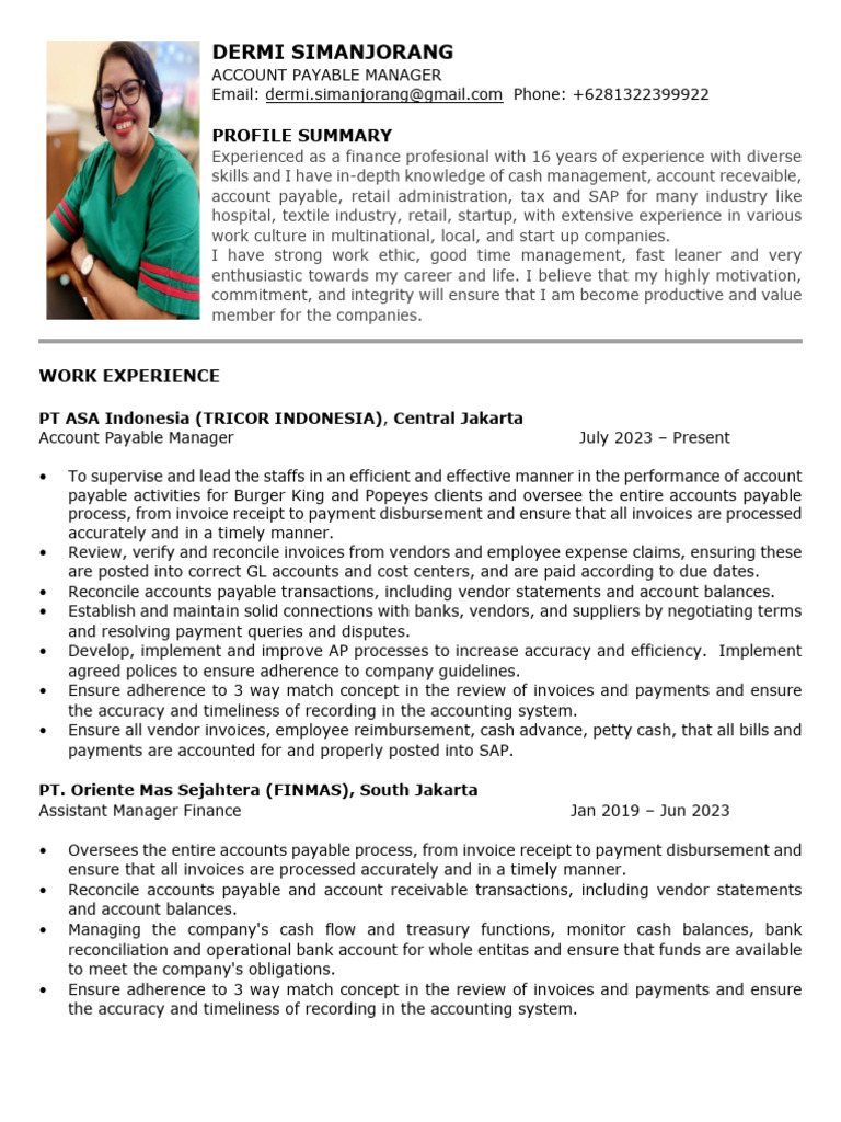 Resume Dermi Simanjorang | PDF | Accounts Payable | Financial Services