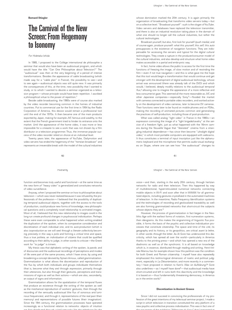 The Carnival of The New - Screen - From Hegemony - To Isonomy, Bernard ...