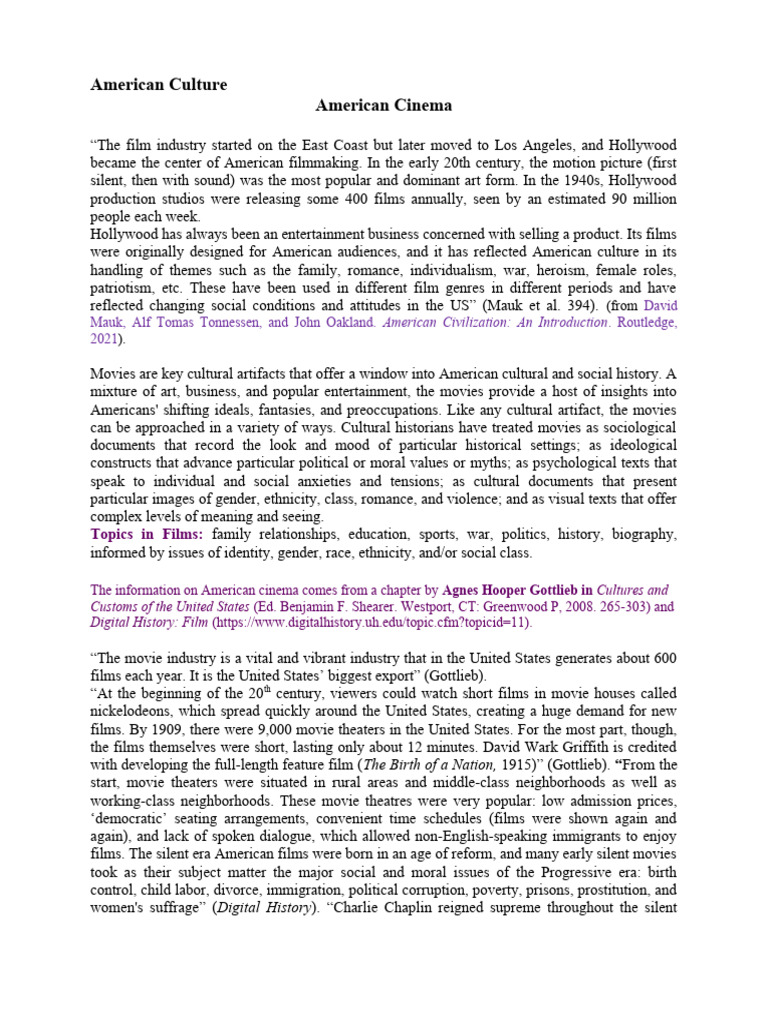 American Culture - American Cinema | PDF | Cinema Of The United States ...