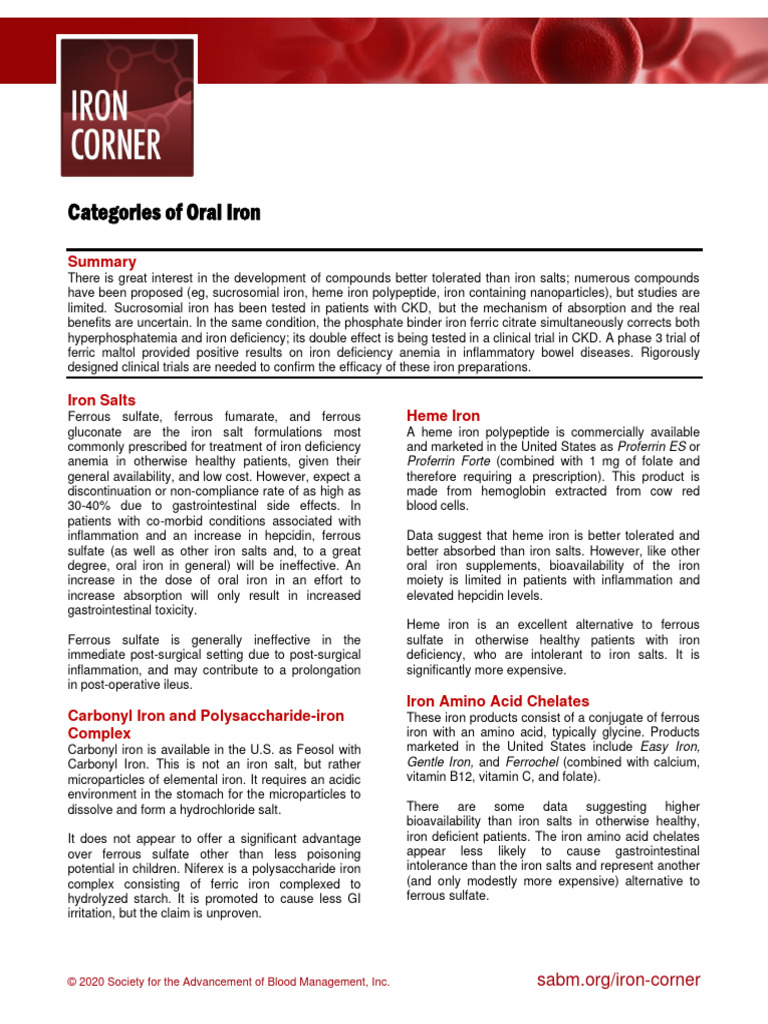 2ai Categories Oral Iron | PDF | Medical Specialties | Clinical Medicine