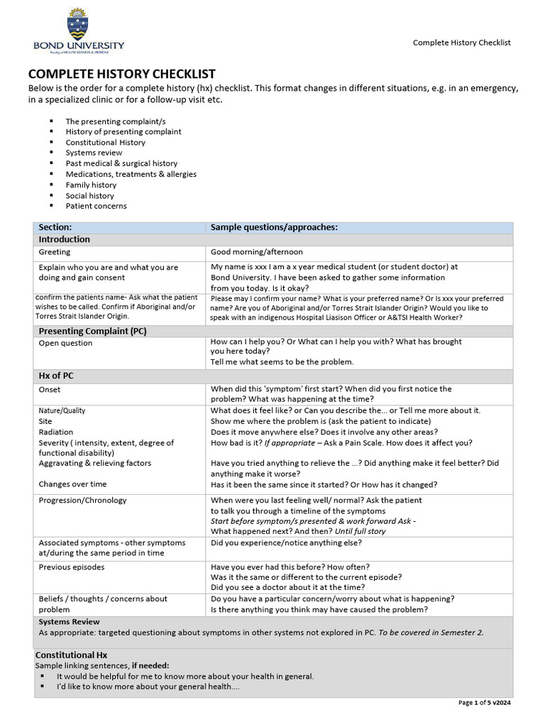 New Complete History Checklist | PDF | Diet (Nutrition) | Diet & Nutrition