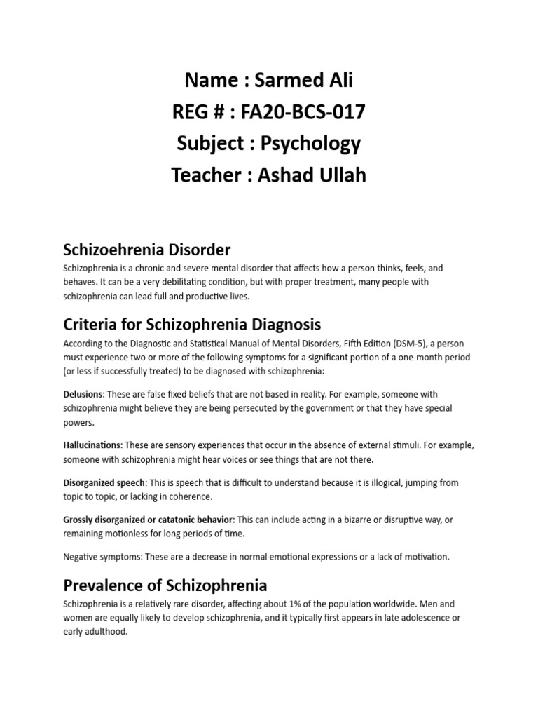 Assignment | PDF | Schizophrenia | Mental Disorder