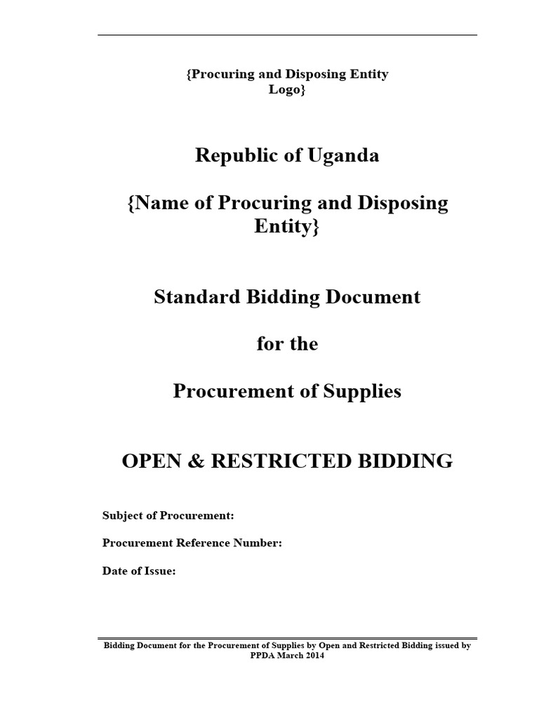 Standard Bidding Document For Procurement of Supplies Under Open ...
