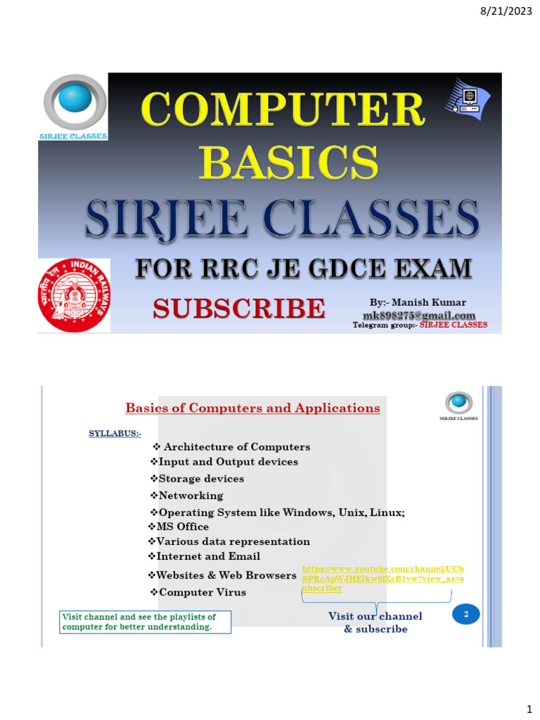 Computer Basics For RRC Je Gdce Exam | PDF | Random Access Memory | Computer Data Storage