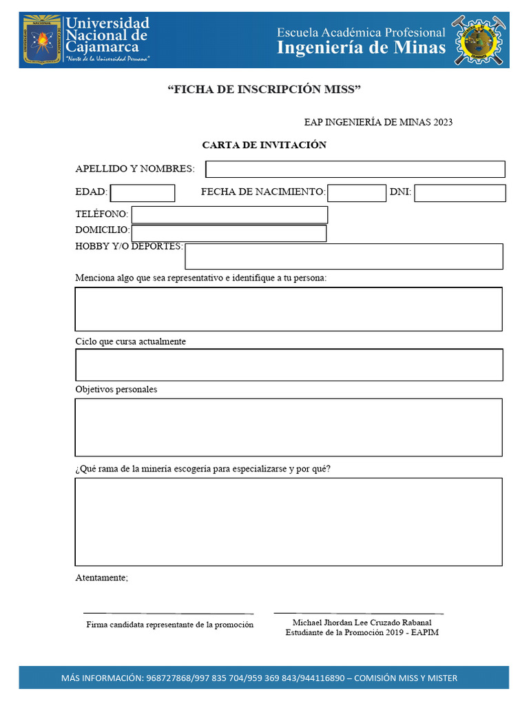 Fichas de Inscripcion Miss y Mister | PDF