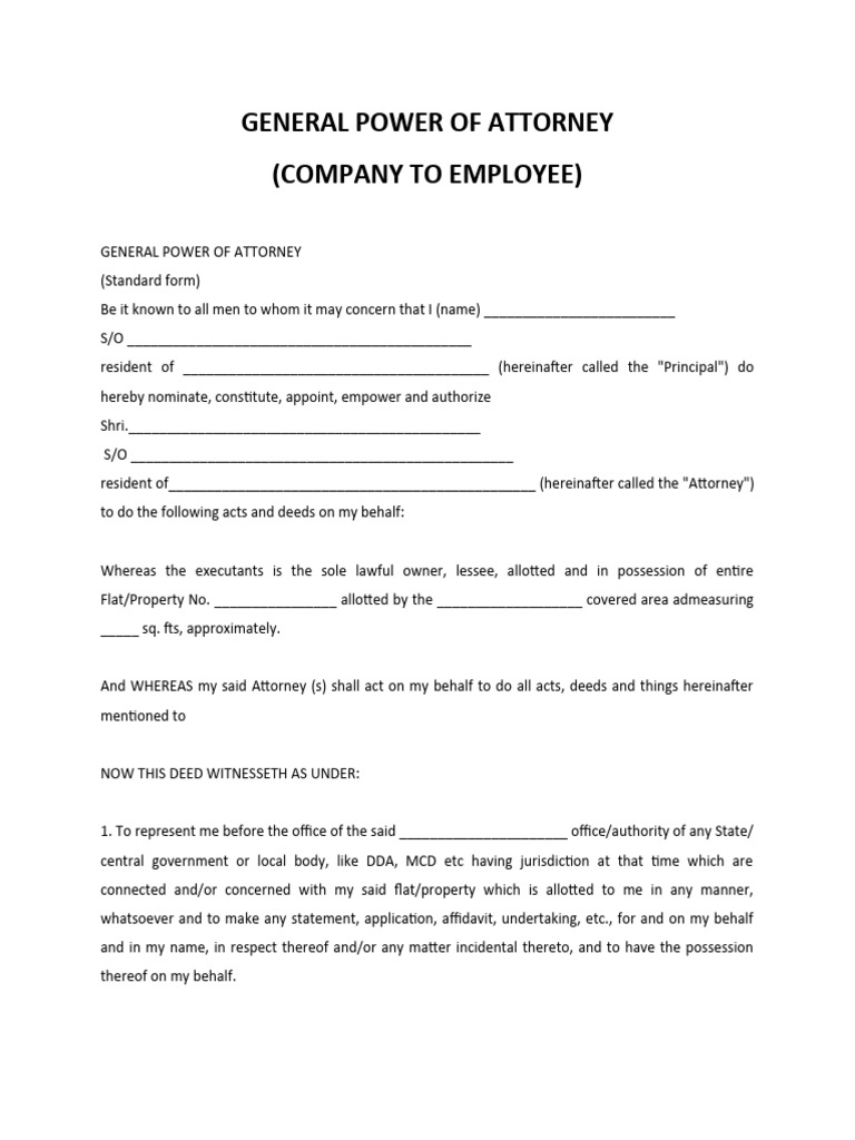 Company General Power of Attorney Form | PDF | Deed | Lease