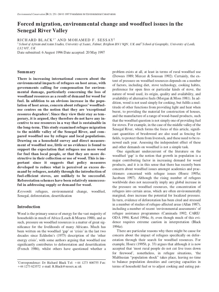Forced Migration, Environmental Change and Woodfuel Issues in The ...