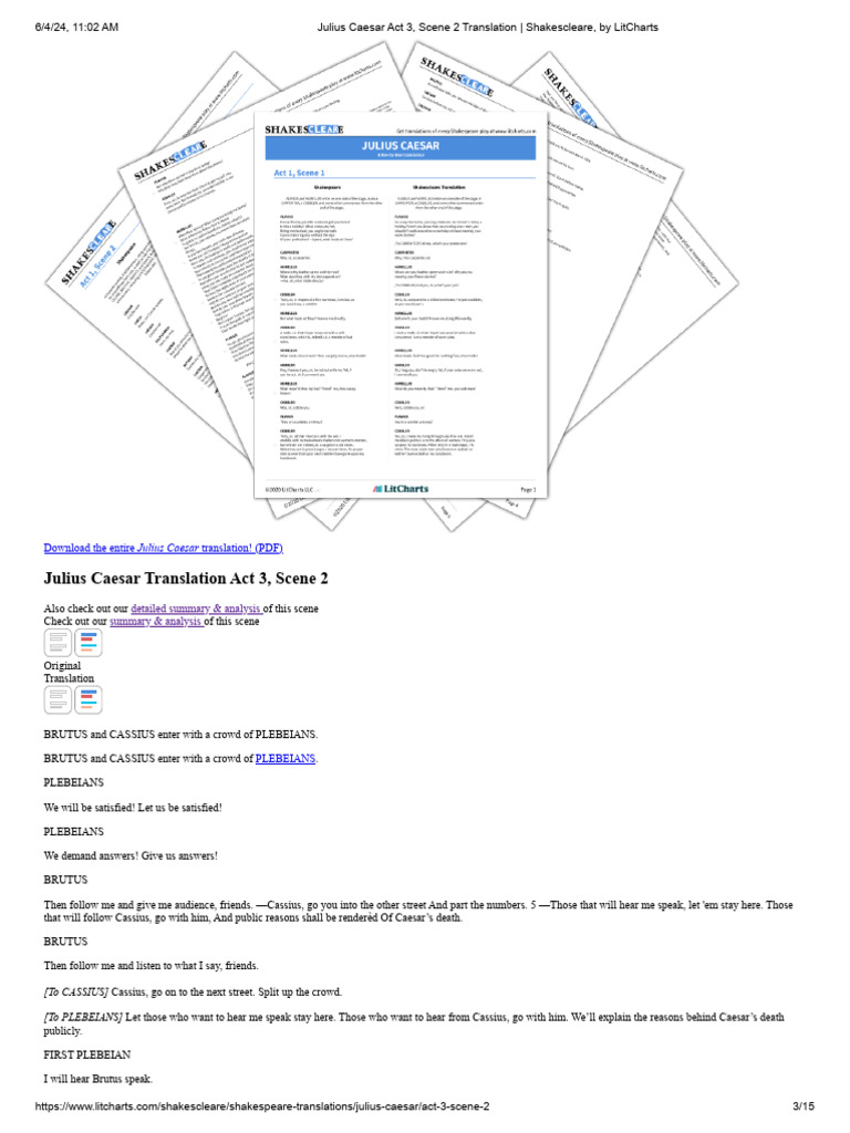 Julius Caesar Act 3, Scene 2 Translation - Shakescleare, by LitCharts ...