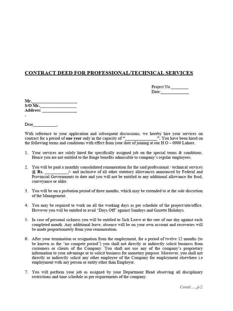 General Format Contract Letter | PDF | Employment | Legal Liability
