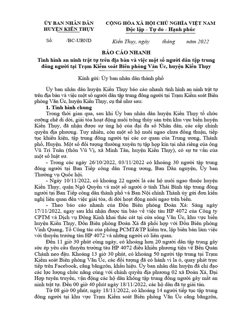 Bao Cao Nhanh Tinh Hinh An Ninh Trat Tu Tren Dia Ban Huyen KT Ngay 19.11.2022 | PDF