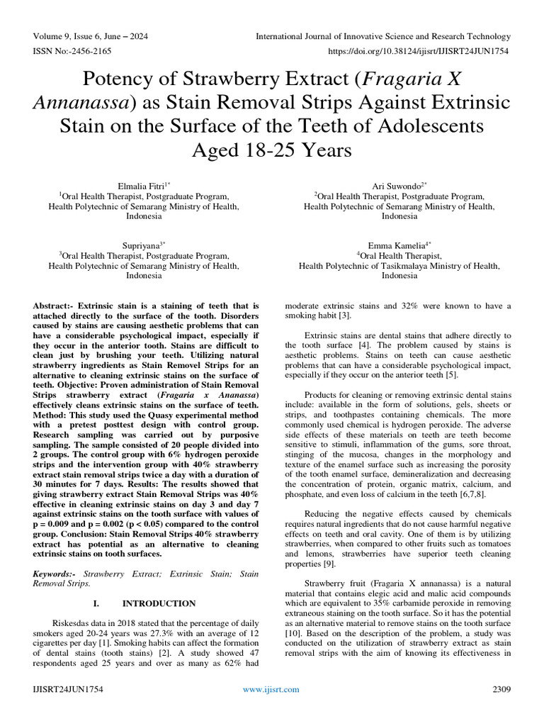 Potency of Strawberry Extract (Fragaria X Stain On The Surface of The ...
