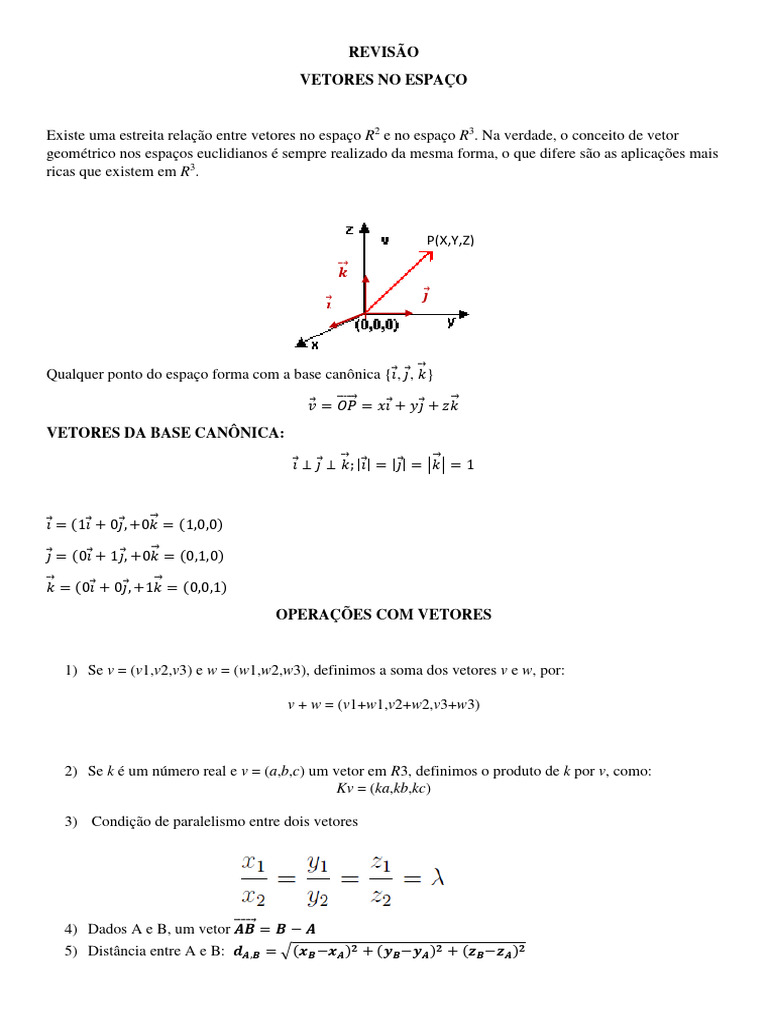 VetoresNoEspa CoRevis eoN2Aluno | PDF | Espaço vetorial | Vetor euclidiano