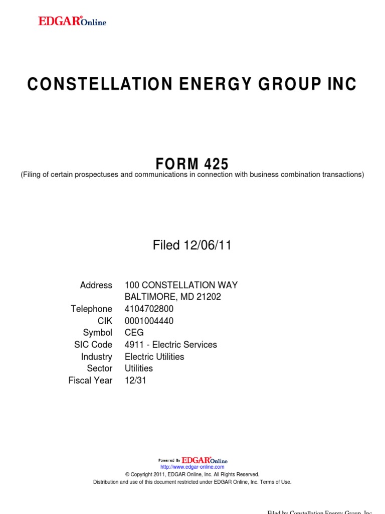 Exelon-Constellation Merger Update | PDF | Form 10 K | Exelon