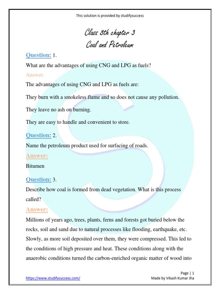 Class 8th Chapter 3 Coal and Petroleum | PDF | Fuels | Petroleum