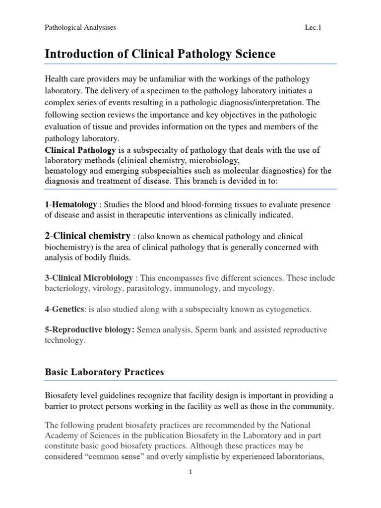 Introduction of Clinical Pathology Science: Clinical Pathology Is A ...