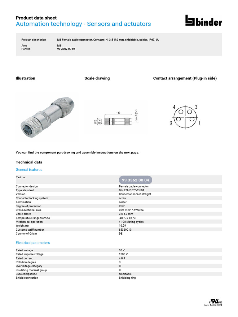 Automation Technology - Sensors and Actuators: Product Data Sheet | PDF ...