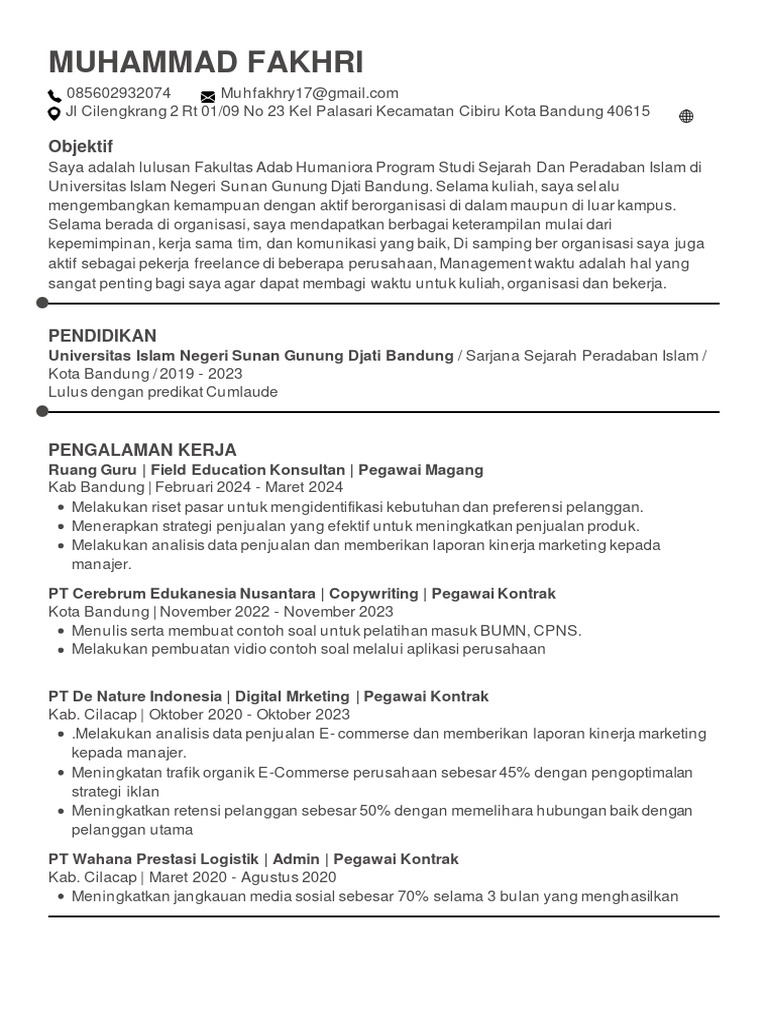 CV Muhammad Fakhri Ats | PDF