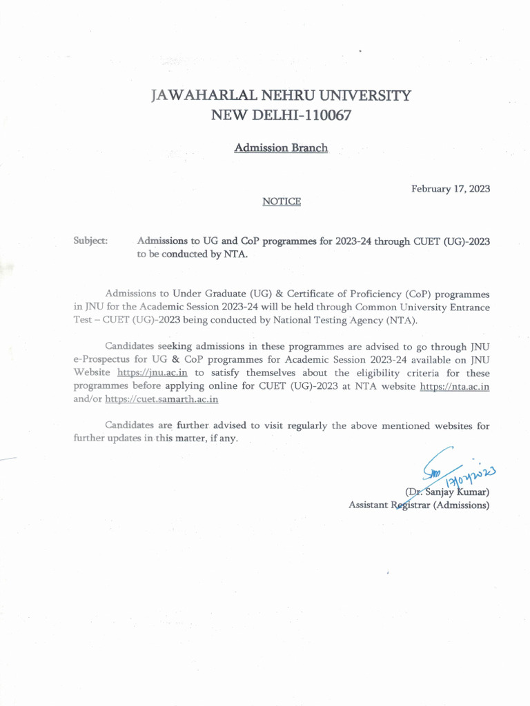 Notice Admission UG COP AY2023 24 | PDF