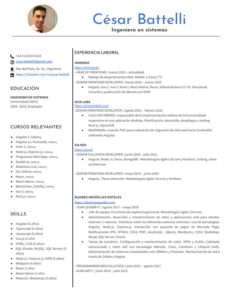 CV - Cesar Battelli | PDF | Bootstrap (marco frontal) | Mi sql