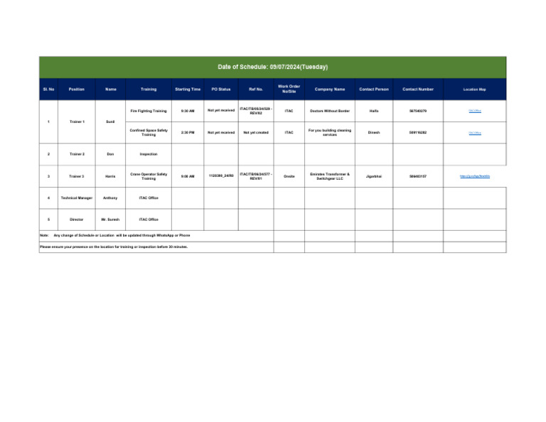 09 July 2024 (Training Schedule) | PDF
