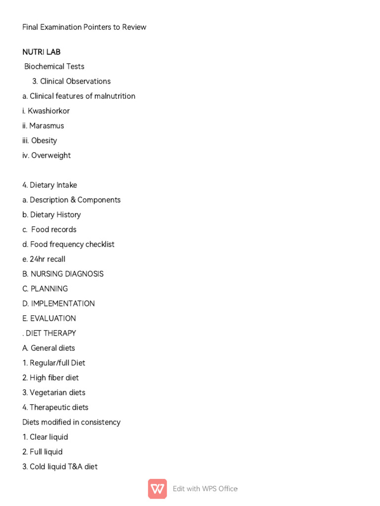 Final Examination Pointers To Review | PDF | Diet (Nutrition) | Diet ...