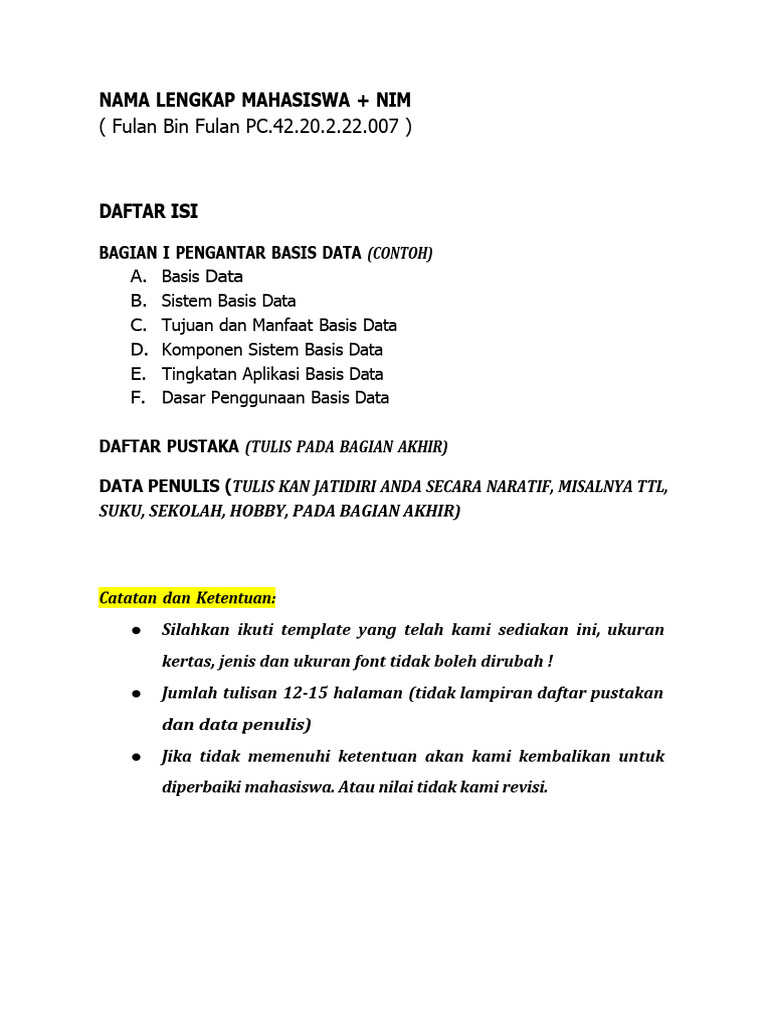 Templete - Tugas Perbaikan Nilai | PDF