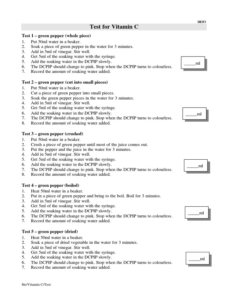 Test For Vitamin C PDF | PDF | Potato | Food Ingredients