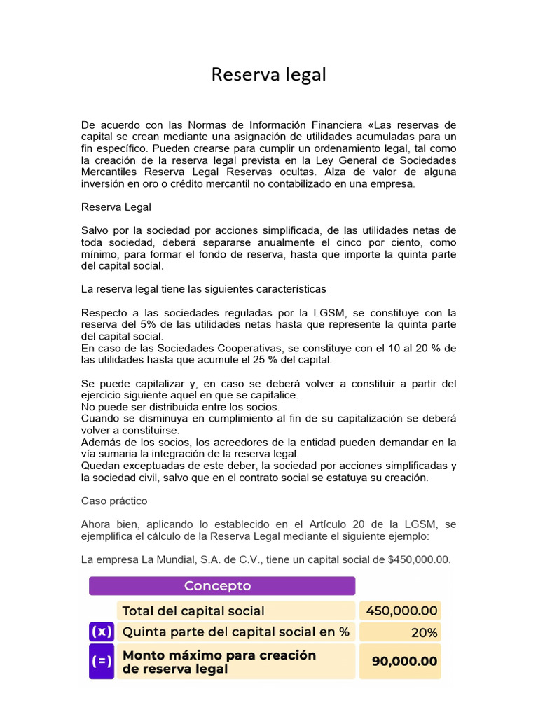 Reserva Legal | PDF | Contabilidad | Capital de trabajo