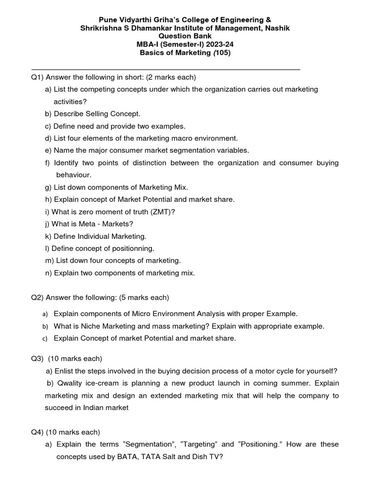 Bom QP | PDF | Marketing | Market Segmentation