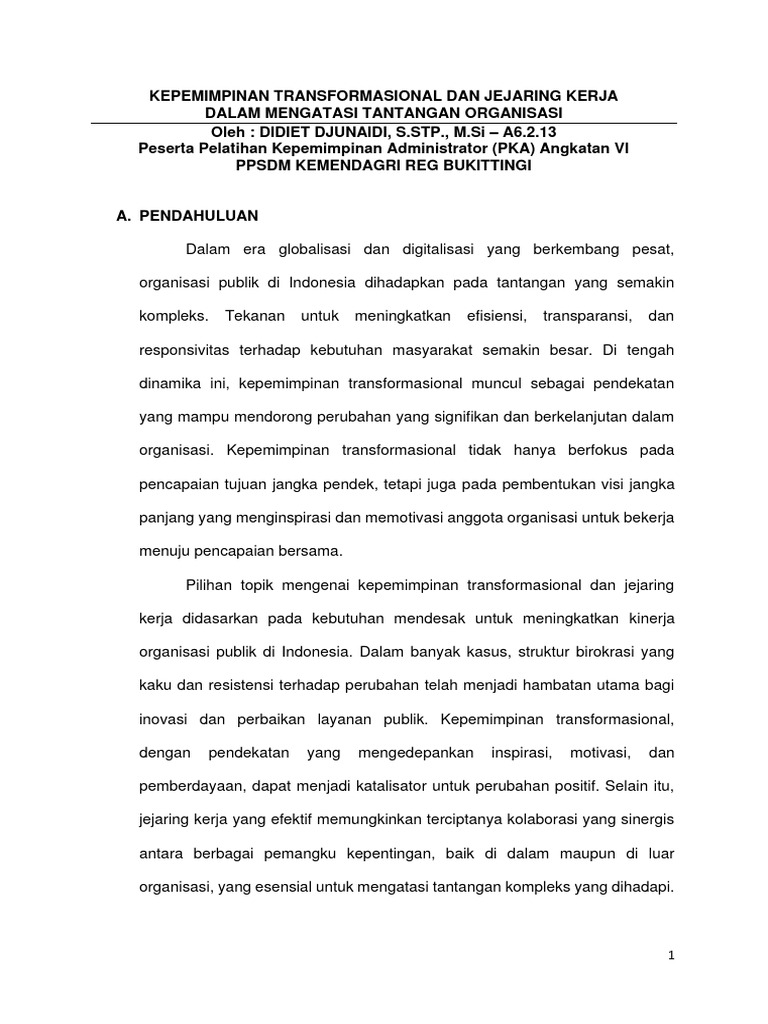 Kepemimpinan Transformasional dalam Organisasi | PDF | Karier ...