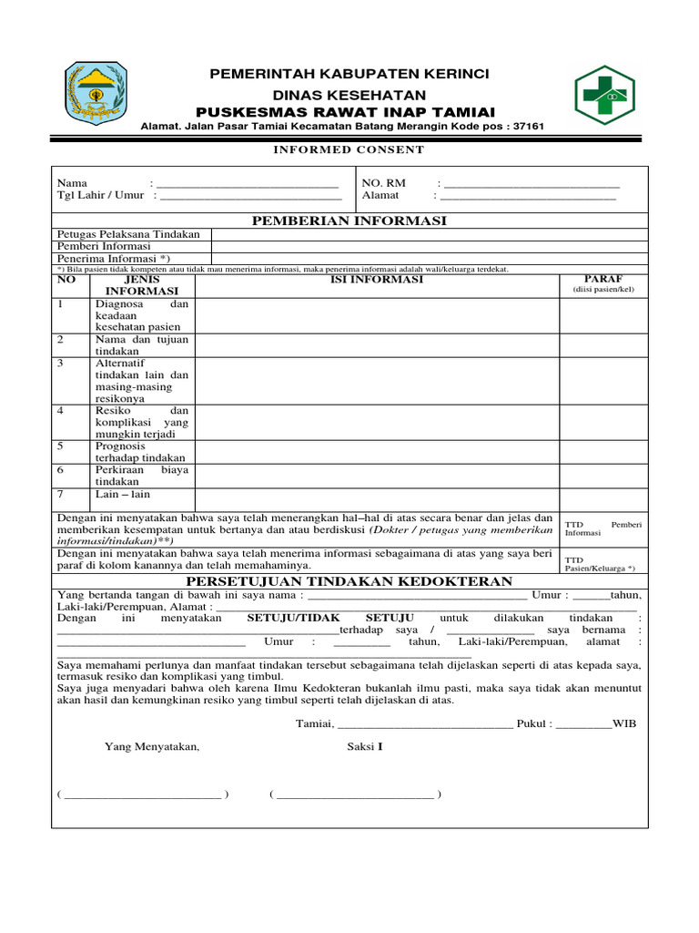 Informed Consent Puskesmas Tamiai | PDF