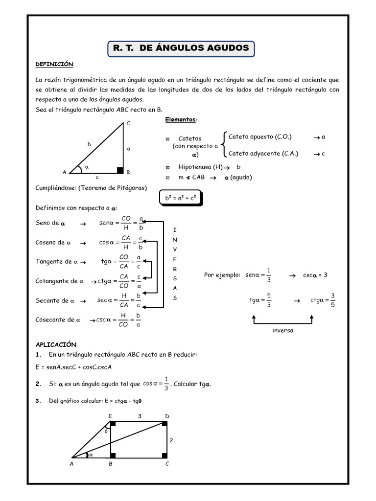 Razones Trigonométricas de Ángulos Agudos para Quinto de Secundaria | PDF | Funciones ...