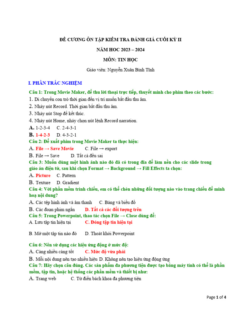 Tin Hoc 9 - de Cuong On Tap HKII. | PDF