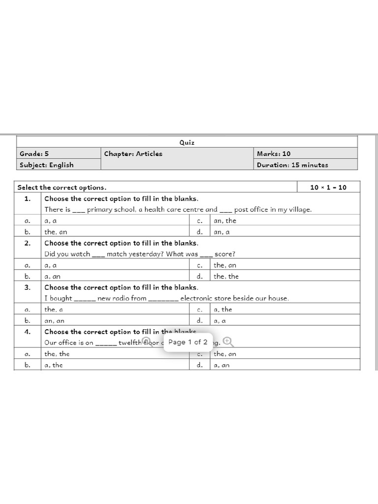 Articles Grade 5 1 | PDF