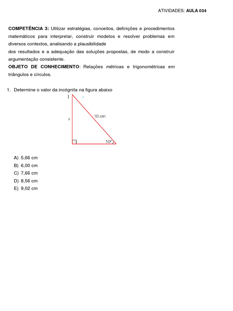 Cálculo de Comprimento em Triângulos | PDF | Trigonometria | Geometria ...