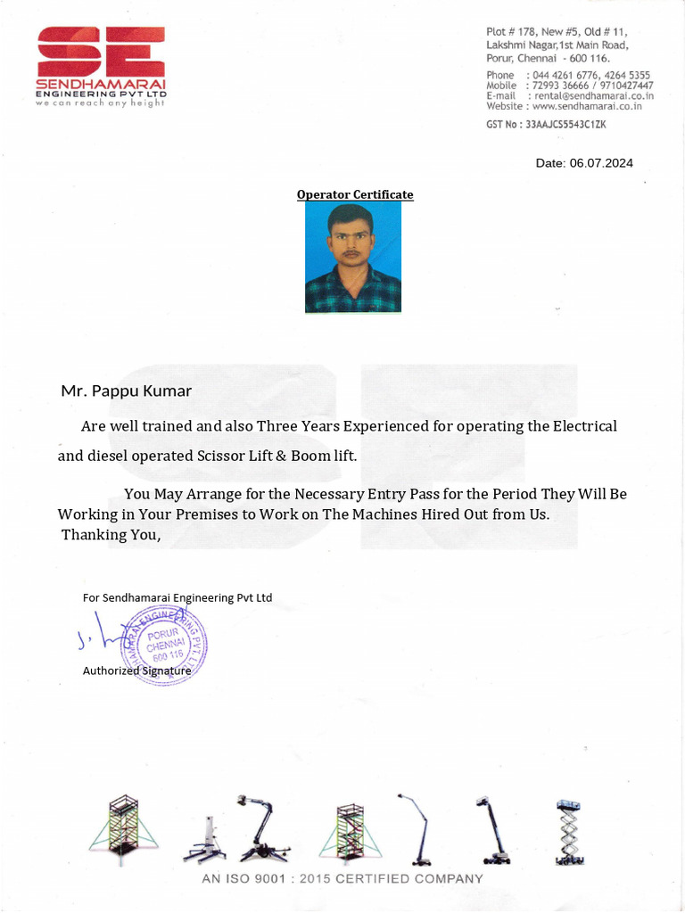 Pappu Kumar Op Certificate | PDF