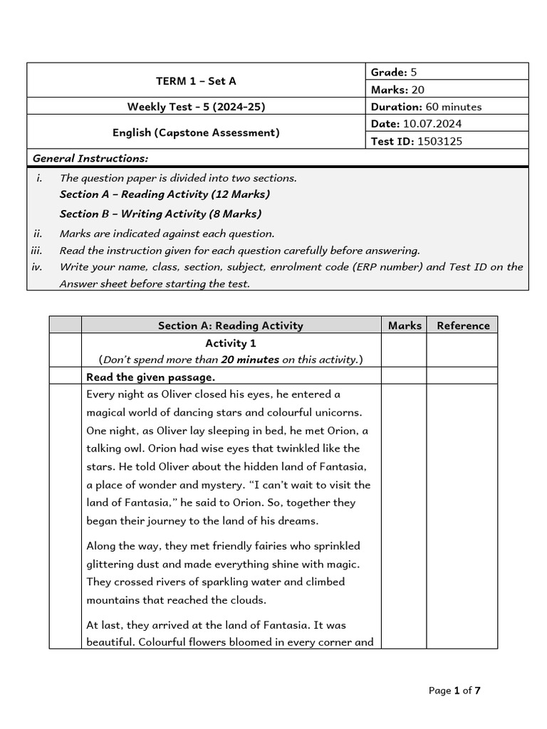 WT5 - T1 - Grade 5 - English - CA - AS - Set A | PDF | Grammatical ...